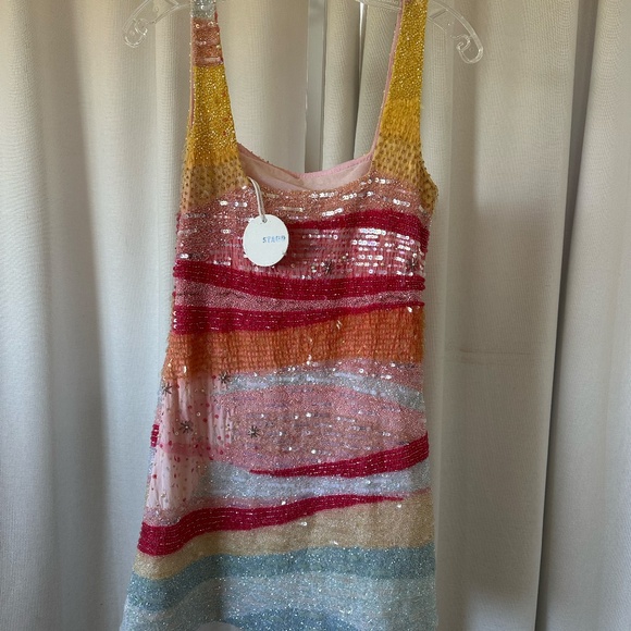 STAUD | Dresses | Staud Le Sable Sunset Suns Beaded Mini Dress With Leg ...